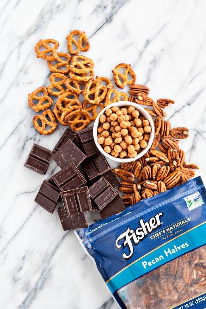 Dark Chocolate Turtle Pretzel Bark Recipe | Good Life Eats