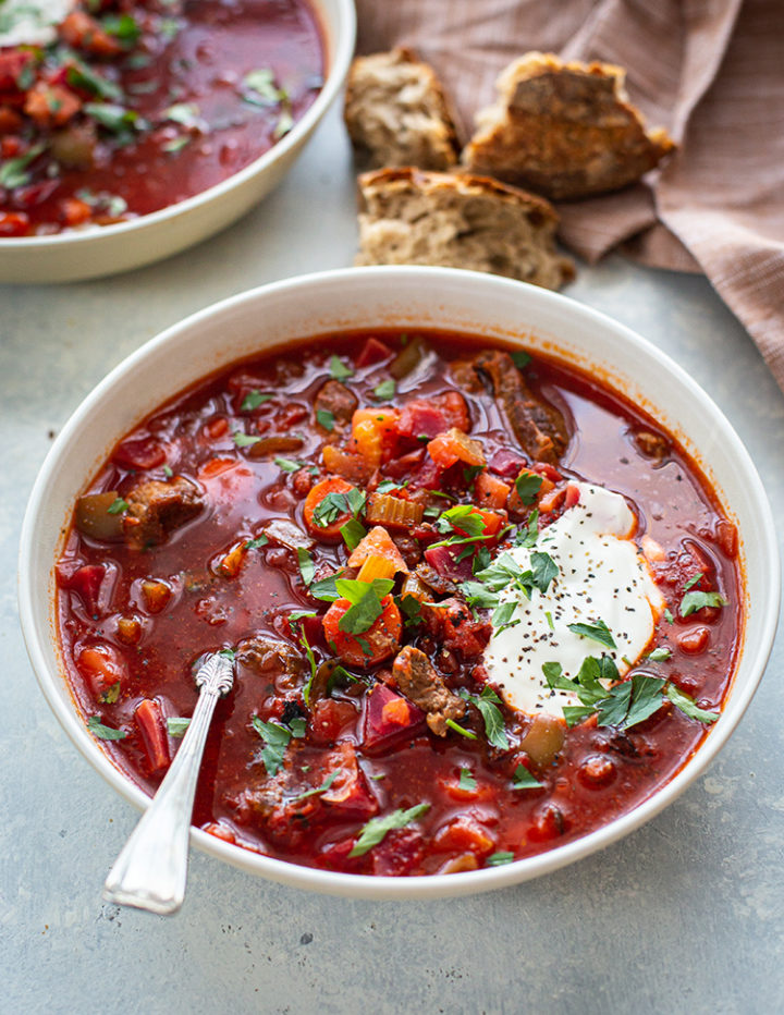 Easy Beef Borscht (Russian Beet Soup) | Good Life Eats