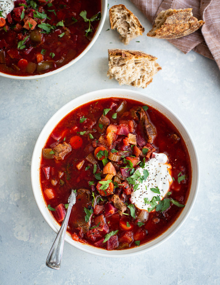 Easy Beef Borscht (Russian Beet Soup) | Good Life Eats